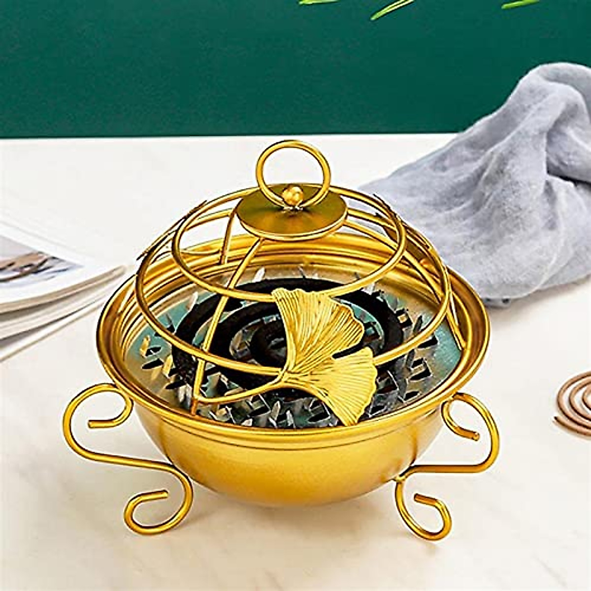 XJXJ Mosquito Coil Holder | Metal Incense Burner | Portable Insect Repellent | Home Garden Fragrance Aromatherapy | Includes Lid and Handle