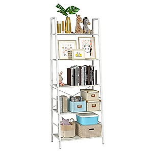 Yusong Ladder Shelf,Industrial 5-Tier Bookshelf,Free Standing Bookcase,Utility Organizer Shelves for Plant Flower,Wood Look Accent Furniture with Metal Frame for Home Office, (White)