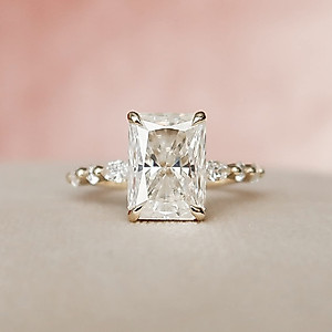 3.50 Carat Radiant Hidden Hidden Halo Engagement Ring, Dainty Moissanite Engagement Ring with Alternating Side Diamonds, Radiant Cut Diamond Engagement Ring in 14K White Gold, Ring Size - 7