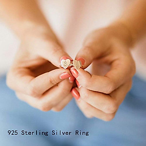 Initial Rings for Girls Women, 925 Sterling Silver Dainty Letter A Initial Heart Stacking Ring Gold Rings for Women Teen Girls Kids Jewelry Gifts, Mother's Valentines Day Girls Gifts for Her