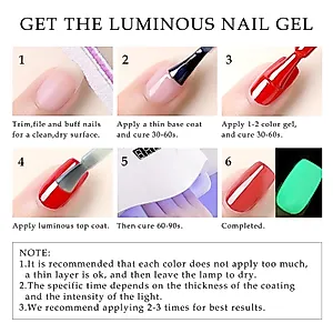 KYDA 2 Bottles Luminous Nail Gel Top Coat Set, Glow in the Dark Nail Gel Top Coat, Soak-off Nail Polish Top UV LED Gel Nail Gel, Universal Nail Seal Top Coat