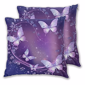 Ouqiuwa Purple Butterfly Throw Pillow Covers Set of 2 16"x16" Square Decorative Sparkle Star Pillowcase Cushion Cover for Bedroom Living Room Car