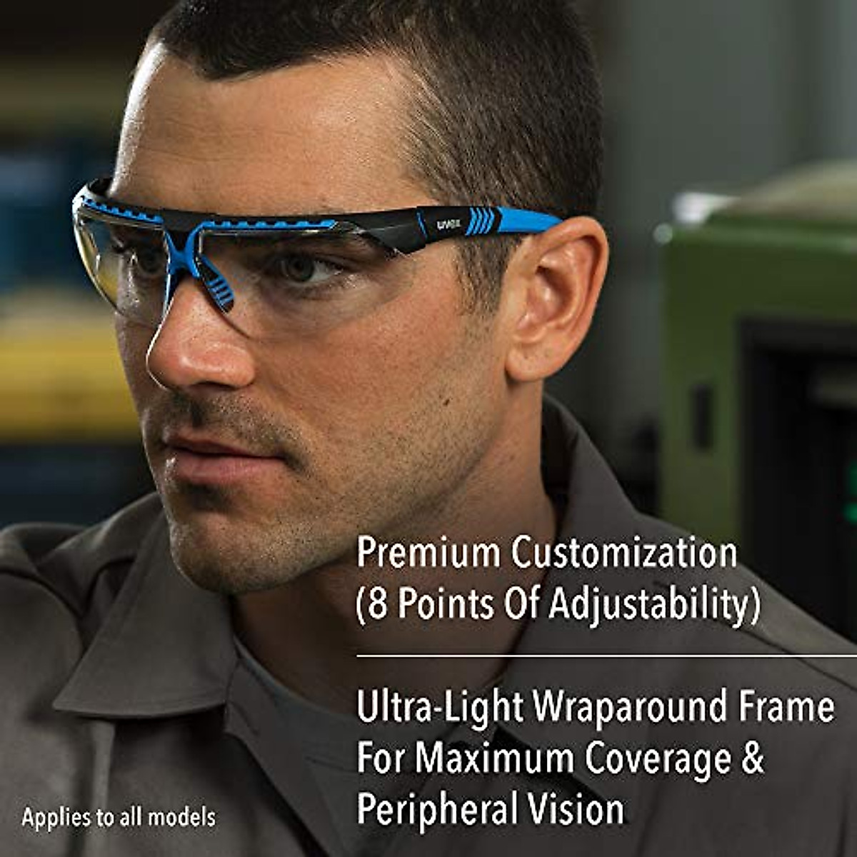 UVEX by Honeywell Avatar Safety Glasses, Blue Frame with Clear Lens & HydroShield Anti-Fog Coating (S2870HS)