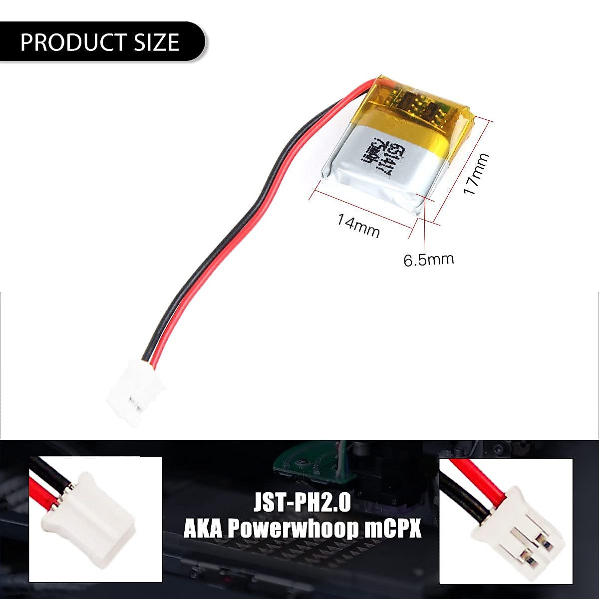 YDL 3.7V 75mAh 651417 Lipo Battery Rechargeable Lithium Polymer ion Battery Pack with JST Connector