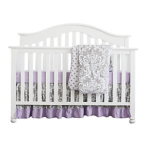 3 pcs Set Boho Floral Ruffle Baby Minky Blanket Baby Nursery Crib Skirt Set Baby Girl Crib Bedding (Grey Purple)