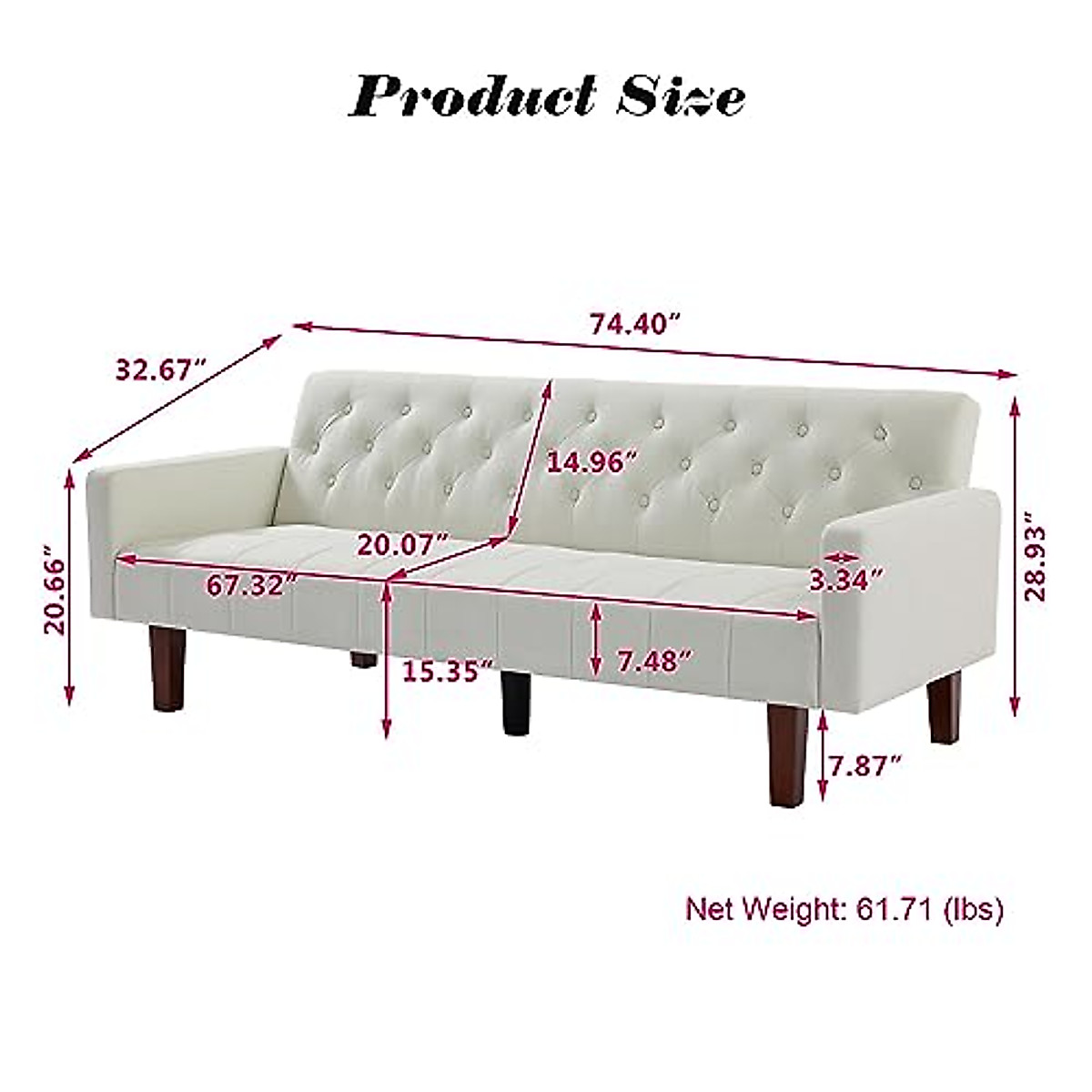 BIVVI Linen Convertible Sofa Bed Sleeper Couch Double Folding Loveseat Futon Sofá Chair Daybed w/Adjustable Reclining Backrests,Lounge Couch for Living Room Apartment Home Office,Beige