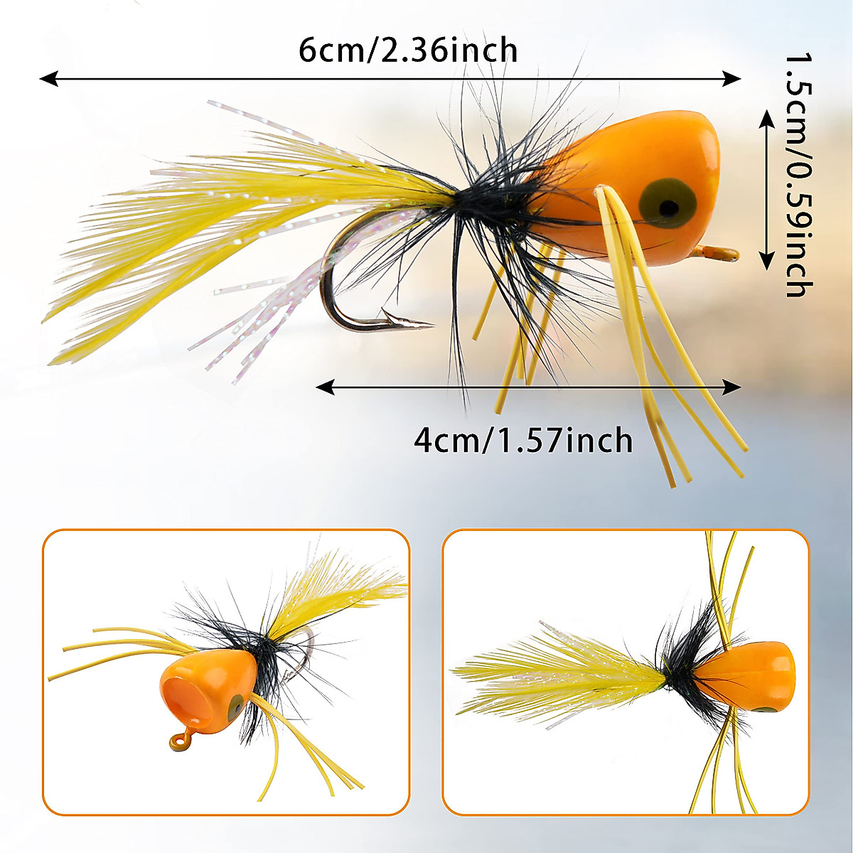 Fly Fishing Flies Fly Popper Panfish Bass Popper Flies Dry Fly Fishing Flies Topwater Bait Fly Fishing Popper for Bass Trout Panfish Crappie Bluegill Sunfish