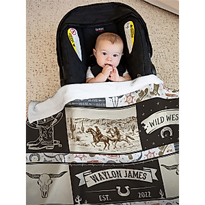Personalized Western Cowboy Baby Blanket for Boys Lightweight Super Soft Minky Fleece (30" x 40", White on Back)