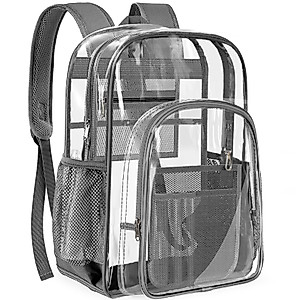PAMANO Clear Backpack Transparent Heavy Duty Bookbag See Through Bag for College Work Stadium Concert Travel Security, Gray
