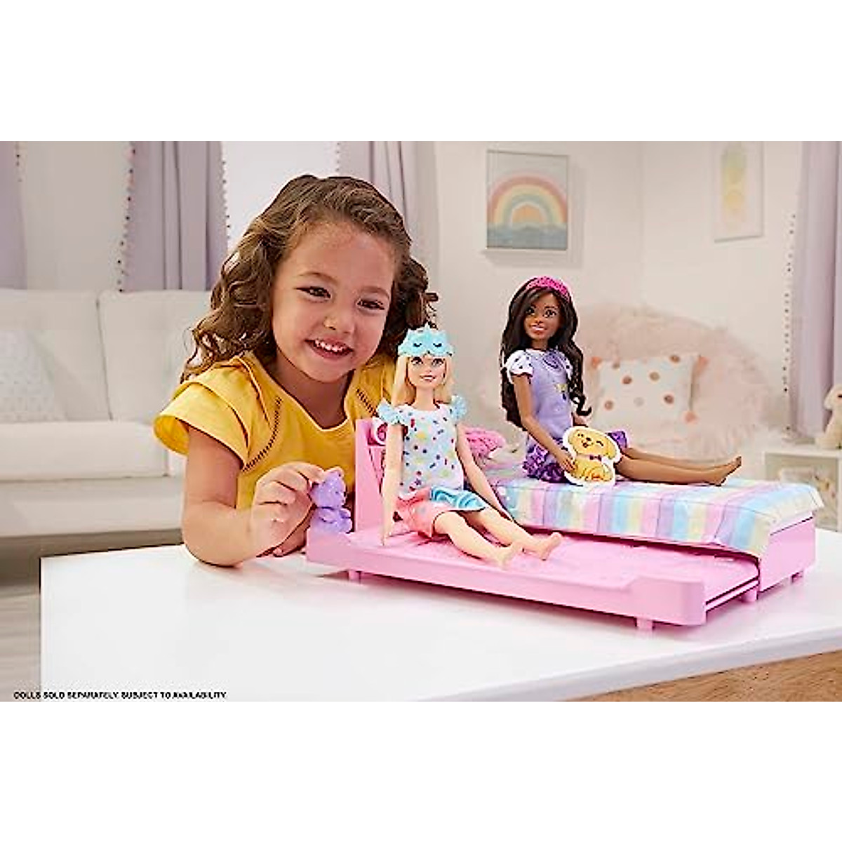Barbie My First Barbie Doll House Furniture, Bedtime Playset with Trundle Bed, Plush Puppy & Accessories, Toys for Little Kids, 13.5-inch Scale
