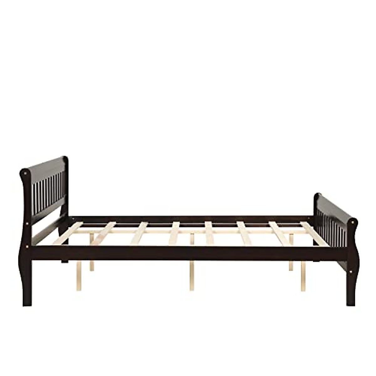 Prohon Queen Platform Bed with Vertical Openwork Design Headboard & Footboard, Large Underbed Storage Space, Simple Style Wooden Bedframe for Kids Teen Adults, No Box Spring Needed, Espresso