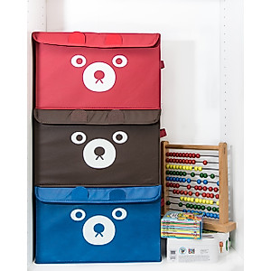 Bear Toy Storage Box Large Size for Boys & Girls - "16x12x10" Toy Chest Organizer for Kids - | Collapsible | Handles | Flip-Top Lids | - Fabric Foldable Bin for Playroom - Nursery Room Organization