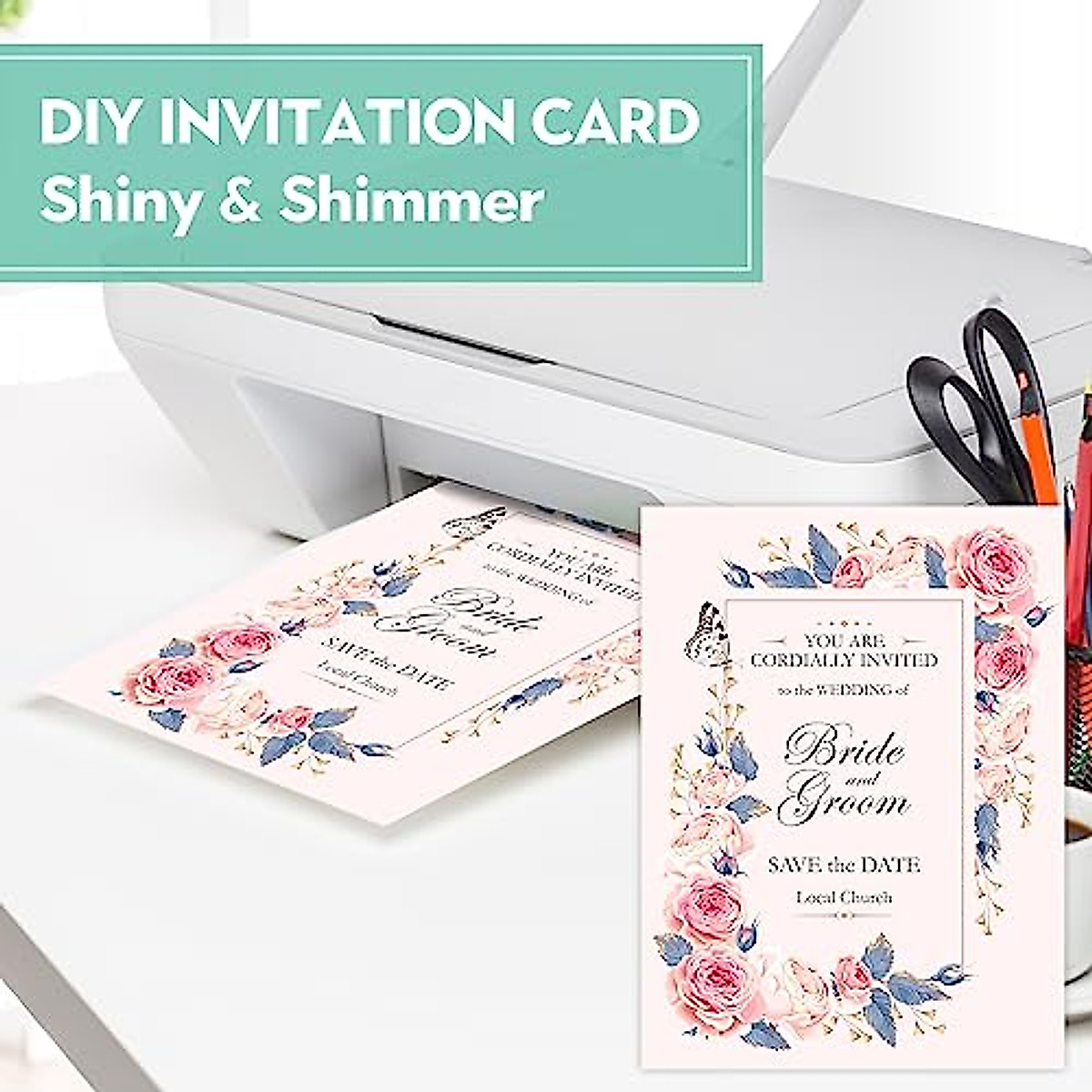 5X7 Metallic White Shimmer Card Stock Printer Paper 100lb 50 Pack Blank Pearlescent Index Cards Flat 300gsm for Invitations, Postcard,Photo Paper,Card Making