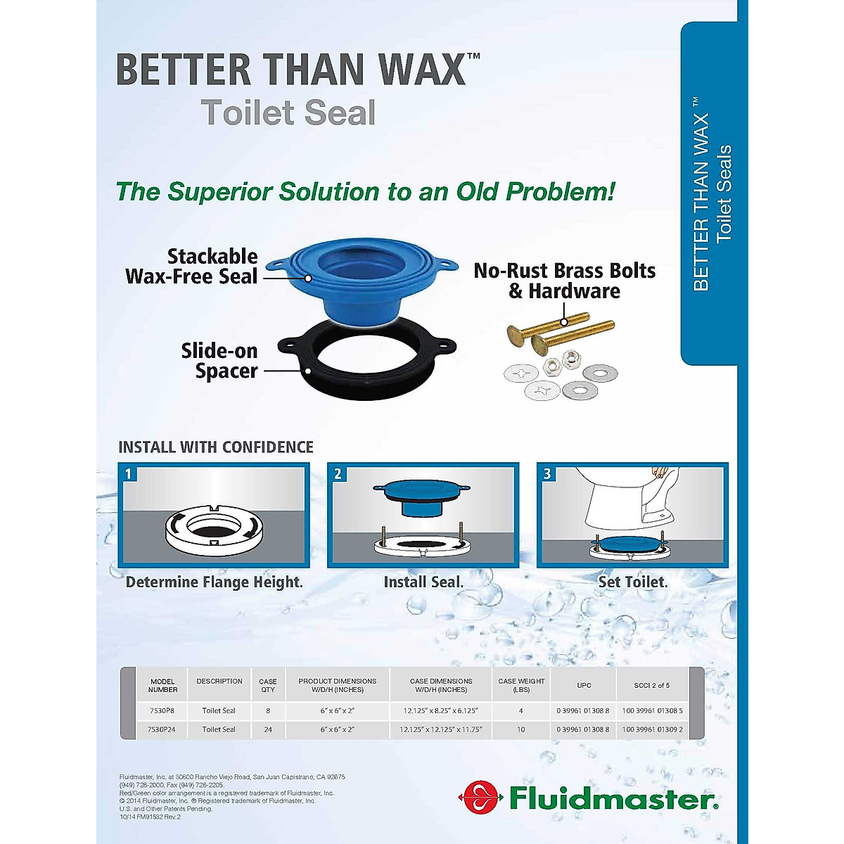 Fluidmaster 7530P8 Universal Better Than Wax Toilet Seal, Wax-Free Toilet Bowl Gasket Fits Any Drain