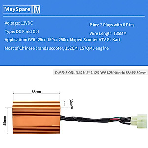 MaySpare 6 Pins DC CDI Box Variable Timing Performance For GY6 4-Stork Engine 125cc 150cc 250cc No Rev Limit