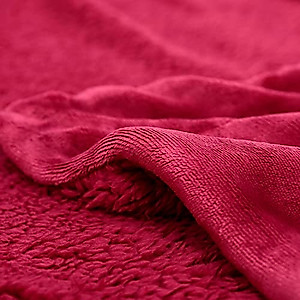 NANPIPER Sherpa Queen Size Blanket,Soft Fuzzy Fleece Blanket,Warm Plush Microfiber Blankets,Wine Red 90"x90"