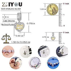 Best Mom Heart Charms for Women - 925 Sterling Silver Dangling Pendants Beads - Fit Pandora Mother’s Day Bracelets, Necklaces, European Snake Chains - Gifts for Thanksgiving .