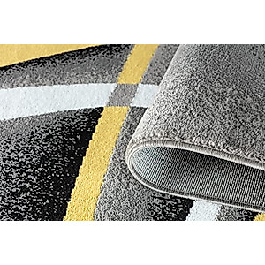 GLORY RUGS Area Rug 4x6 Yellow Door Mat Modern Swirls Carpet Bedroom Living Room Contemporary Dining Accent Sevilla Collection 4816