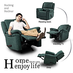Rocker Recliner Chair, Push Back Wingback Recliner Armchair Adjustable Single Recliner Sofa Living Room Bedroom Big and Tall Adult Nursery Small Spaces, Glider Recliner Elegant Rocking Recliner, Green