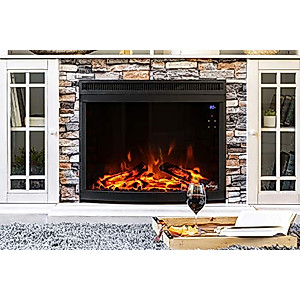 e-Flame USA Edmonton 28-inch Curved LED Electric Fireplace Stove Insert with Remote - 3-D Log and Fire Effect