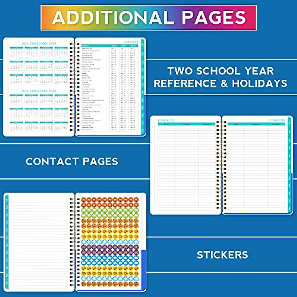 Student Planner 2023-2024 - 2023-2024 School Planner with Stickers, July 2023 - June 2024, 6.3" x 8.4", Academic Monthly & Weekly Planner/Agenda, Thick Paper + Holidays + Twin-Wire Binding - Blue