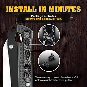 Donk! Titanium Pocket Clip. Made for Leatherman Free (P2, P4, T2 & T4) Curl & Bond. TC4 Titanium. Matte Finish. 2 Screws. 5 Custom Designs. Extra Carry Options - 'Numb Skulls Dark’