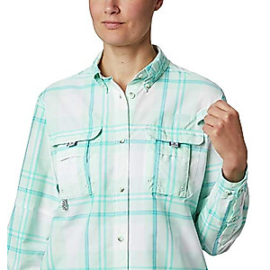 Columbia Women's Super Bahama Long Sleeve Shirt, Light Mint Plaid, 2X
