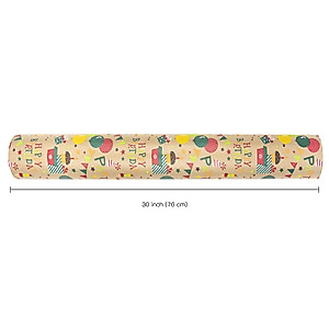 RUSPEPA Kraft Wrapping Paper Roll - Birthday Party Pattern - 30 Inches x 100 Feet
