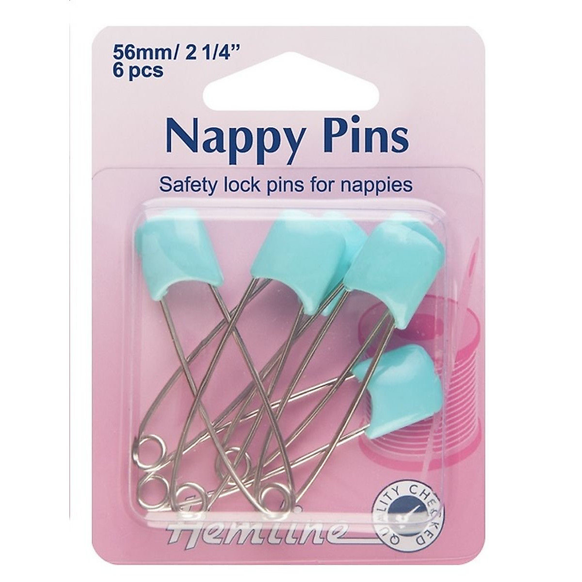 Hemline H413.B | Blue Plastic Push-In Head Nappy Pins | 56mm | 6 Pieces