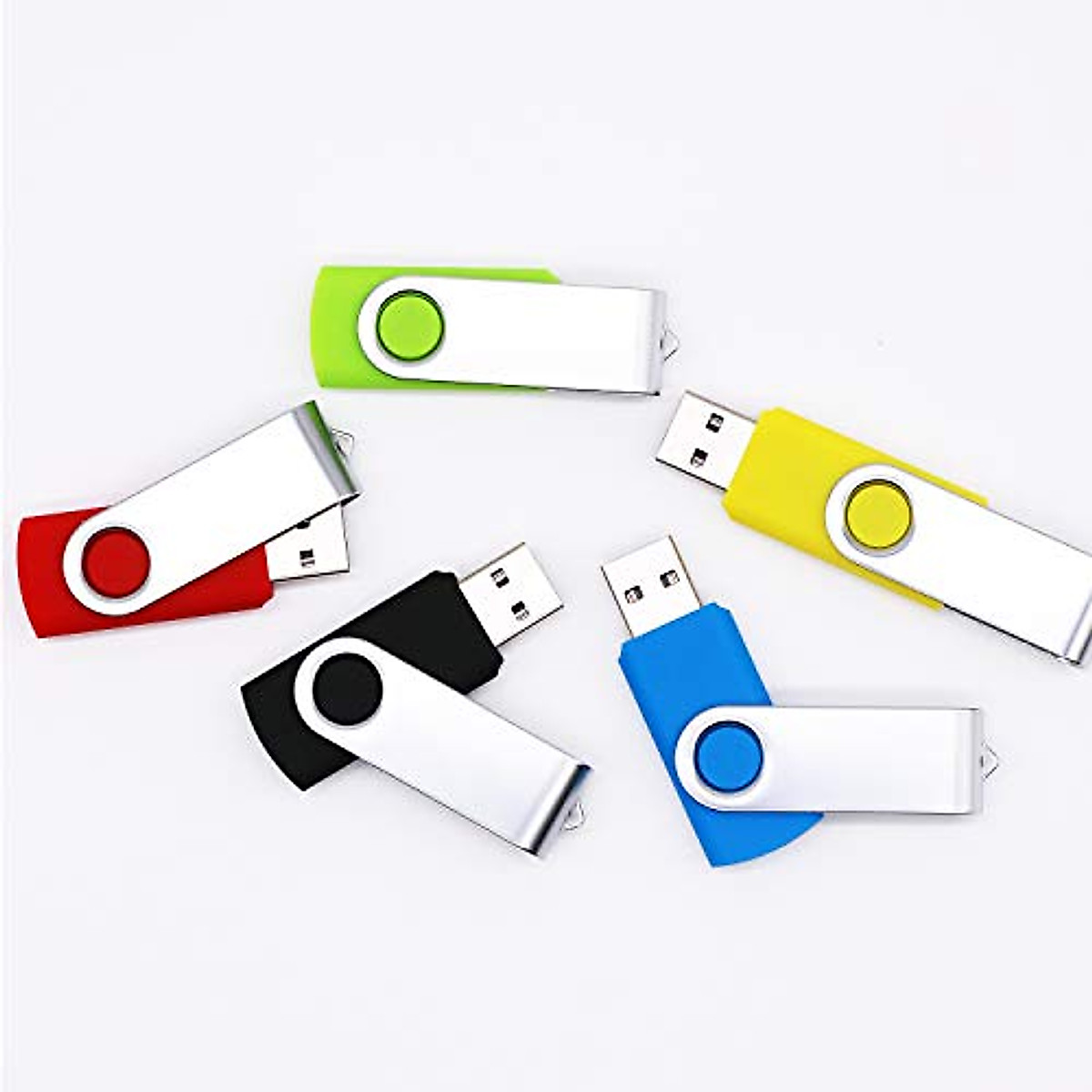 MECHEER Flash Drive 64GB USB Flash Drives 5 Pack USB 2.0 Thumb Drive Jump Drive Pen Drive Bulk Memory Sticks Zip Drives Swivel Design Yellow/Red/Blue/Green/Black (5 Pcs Mixed Color)