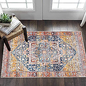 famibay Vintage Boho 2x3 Rug Dirty Trapper Door Mat Indoor Entrance Small Boho Area Rug Non Slip Low Pile Throw Rugs with Rubber Backing Washable Rugs for Front Door Entryway Kitchen Bathroom-Rust