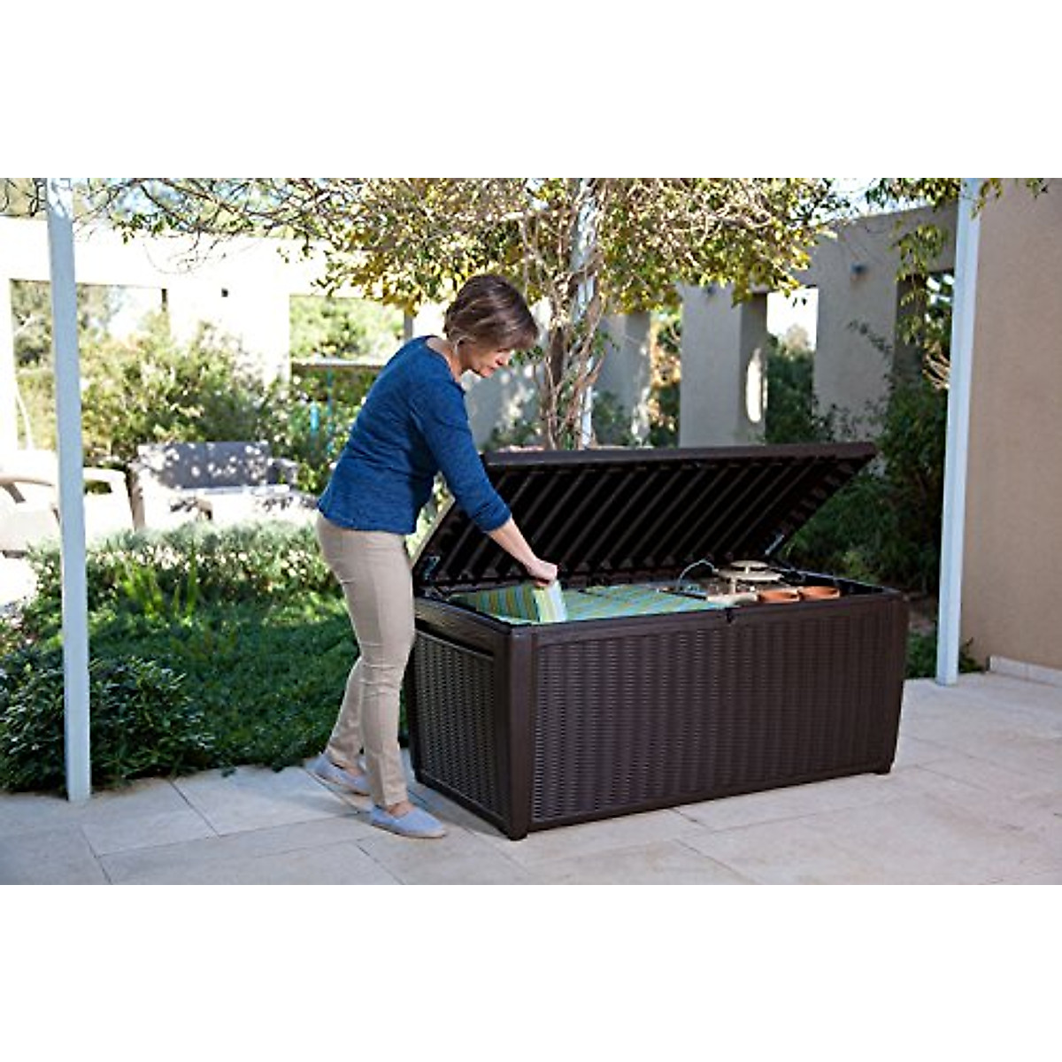 Keter Sumatra 135 gallon Outdoor Storage Rattan Deck Box, Brown