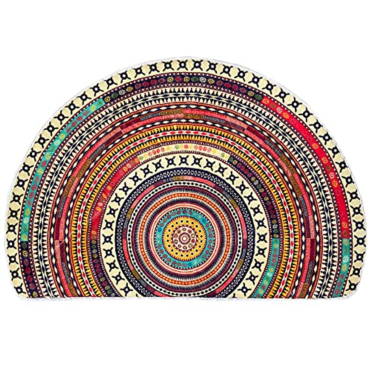 Boho Half Round Indoor Entrance Rug Doormats 36x24 Inches Absorbent Non-Slip Bedroom Front Back Outdoor Welcome for Entryway Machine Washable, Bohemia Ethnic Style Pattern