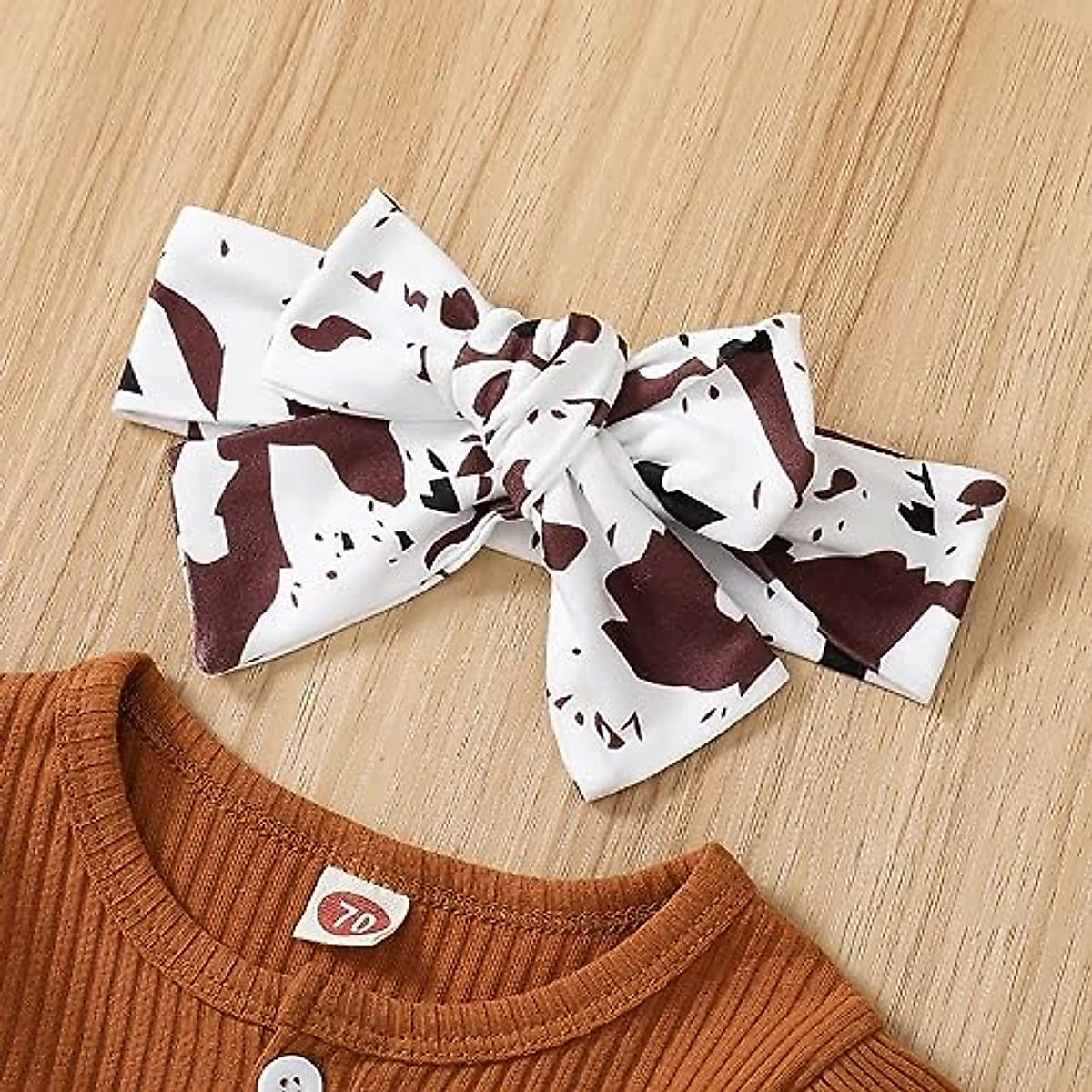 JOIMOCY Baby Girl Clothes 12-18 months Ribbed Ruffled Romper+Leopard Flared Pants Infant Fall Winter Outifts, Brown Girls Clothing 12-18M/100cm