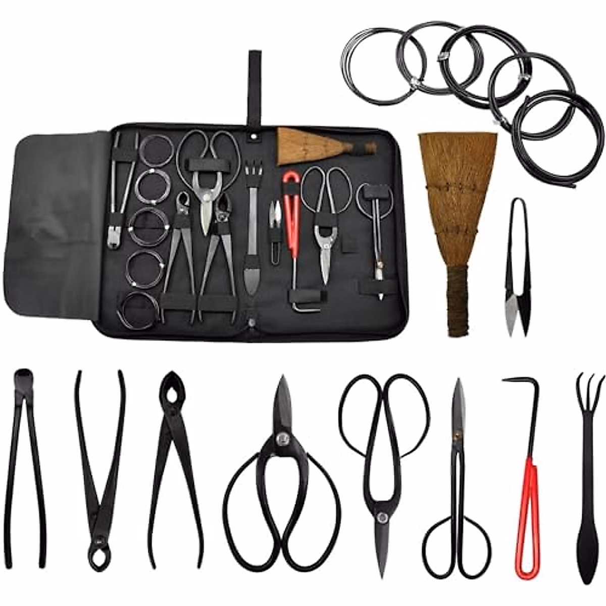 15 Pieces Bonsai Tree Kit, Bonsai Tools Set, Carbon Steel Scissor Cutter Shear, Perfect Gardening Trimming Tools