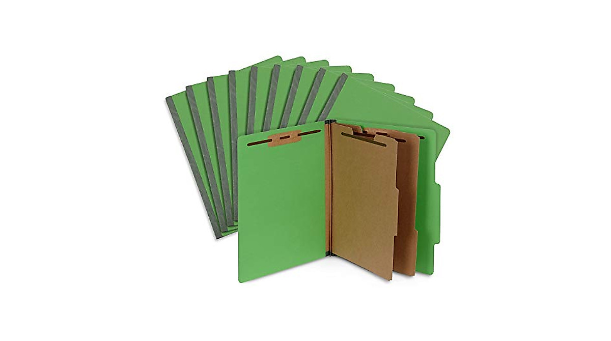 Durable Green Classification Folders - 10 Pack with Dividers