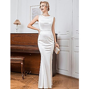 MUXXN Women's Fishtail Wedding Guest Formal Evening Cocktail Long Maxi Sleeveless Dress Off White L