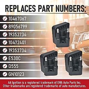 Ignition Coil Pack Set of 3 - Replaces 10472401, 10467067, D555, 89056799, C849 - Compatible with Chevy, Buick, Cadillac & Other GM Vehicles - Impala, Malibu, Deville, Alero, Lesabre
