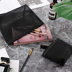 3 Pieces Mesh Cosmetic Bag, Makeup Bags, Zipper Pouch for Offices Travel Accessories, 3 Sizes (Black)