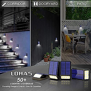 LOHAS LED Solar Fence Lights Outdoor, IP65 Waterproof Solar Deck Lights, Super Bright 6000K Solar Wall Lights, Auto On/Off Solar Lights, Ideal for Patio, Front Door, Backyard, Garage, Garden, 4 Pack