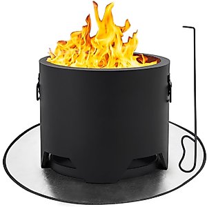 Yaheetech Smokeless Fire Pit for Outdoor Garden Patio Camping W/Silicone Fire Pit Mat & Fire Poker & Rain Cover & Lid & Log Grate, 16in