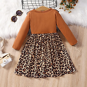 RETSUGO Girl Long Sleeve Winter Dresses Casual Splicing Ruffles Bowknot Dress for Baby Girls Kids Cute Leopard Print Outfit Dresses 1-6Years leopard print-1204-2T