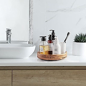 9" Lazy Susan Turntable Organizer for Cabinet, Acacia Wood Lazy Susan for Cabinet Table Pantry Kitchen Countertop Cupboard or Bathroom Organization, Kitchen Turntable Storage Container