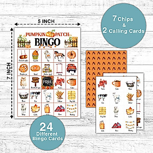 KFNER Pumpkin Bingo Game - Fall Harvest Bingo Card - 24 Players Bingo Game Set Indoor Outdoor Activities - Halloween, Thankgiving Party Favors Supplies -A10