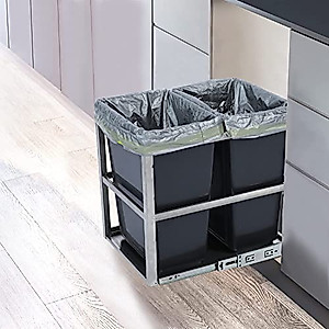 Anbuy 30 Liter / 8 Gallon Dual Under Counter Kitchen Cabinet Pull-Out Trash Can, Double Compartment Under Sink Sliding Pull Out Waste Container Bin Trash Cans, Under Cabinet Slide Out Dual Cans