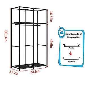 SORCEDAS Portable Wardrobe Closet Storage Organizer Metal Hanging Rack Non-Woven Fabric 34 Inch Coffee (34 Inch, Coffee)