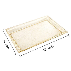 I00000 6 Pack Gold Glitter Plastic Serving Tray, 15" x 10" Crooked Food Trays, Clear Disposable Serving Platter for Parties, Weddings