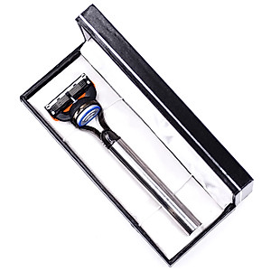 Parker 100% Stainless Steel Handle Gillette Fusion Compatible Razor - 1 Gillette Fusion Blade Included
