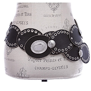 Women's 3 1/4" Wide Boho Oval Disc Link Leather Belt, Black | l