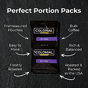 Colonial Coffee Packets, Pre Ground Coffee Packs, Colombian Medium Roast, Bulk Bags for Drip Coffee Makers, (2.5 oz Bags, Pack of 100)
